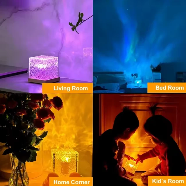 CUBE NORTHERN LIGHTS Water Wave Night Light W/Remote Led Atmosphere ...