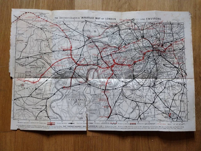 ORIGINAL 1907 DISTRICT Railway Miniature Map of London Underground 6th ...