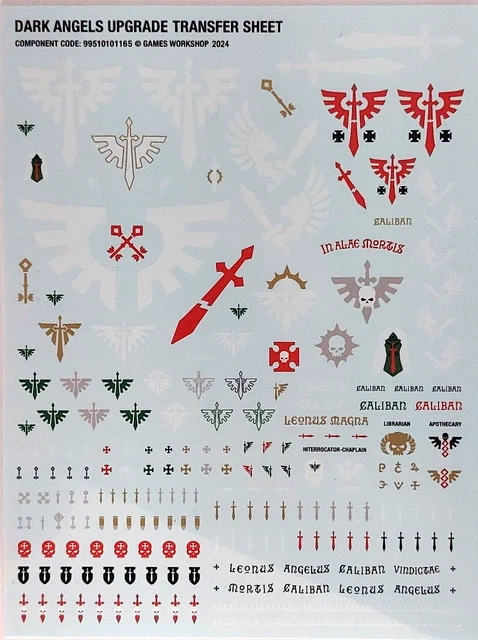 WARHAMMER 40K DARK Angels Upgrade Transfer Sheet Decals 2024 Deathwing ...