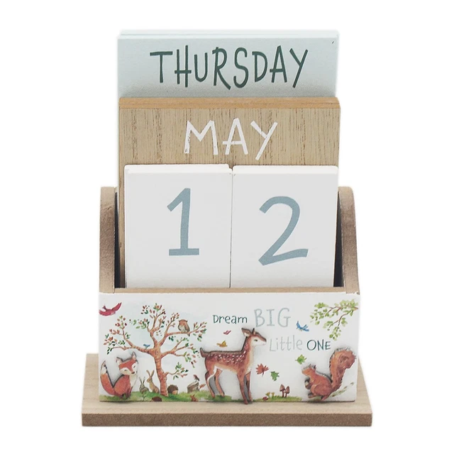FOREST FRIENDS CALENDAR Wooden Block Perpetual Desk Calendar Woodland ...