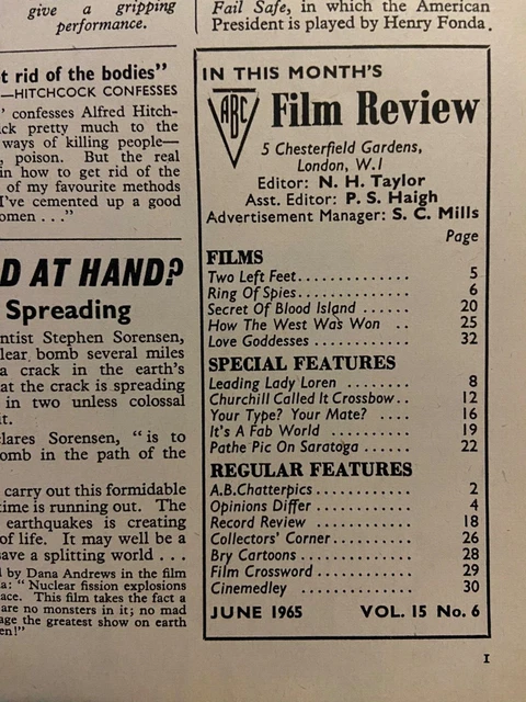 ABC FILM REVIEW Magazine June 1965 Cover George Peppard 060G EUR 7,91 ...