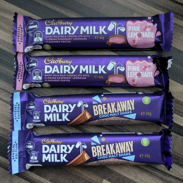 CADBURY DAIRY MILK Pink Lemonade Breakaway Choc Malt Shake X 4 Bars ...