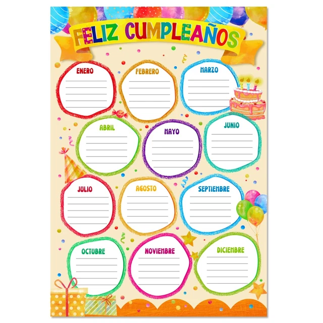 SPANISH BIRTHDAY CHART for Classroom - Happy Birthday Poster Reusable ...