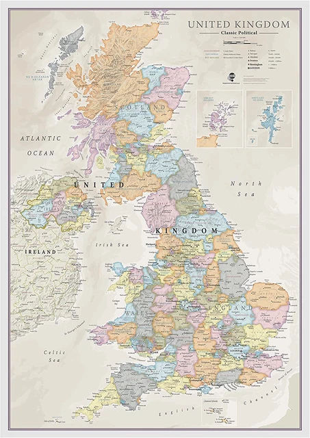 UK MAP - Classic Wall Map Of The United Kingdom Poster - Front ...