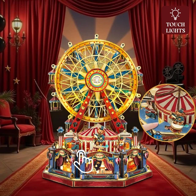DIY 3D WOODEN Puzzle Ferris Wheel with Lights - LED Funland Theme Park ...