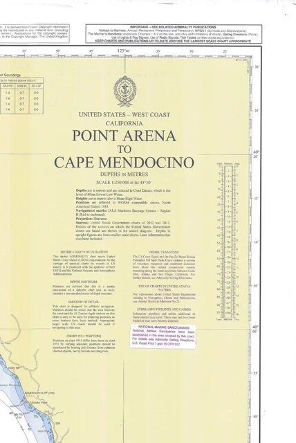 CARTE MURALE DE Point Arena Cape Mendocino Côte Ouest Des États-Unis ...