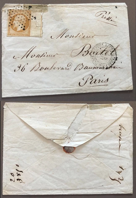 FRANCE NAPOLÉON III N°13 filet encadrement Enveloppe étoile COTE Y&T ...