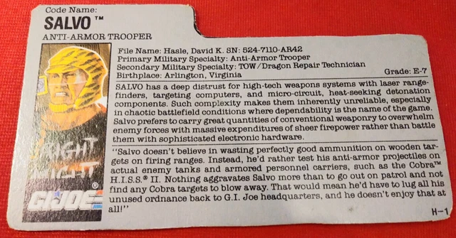 HASBRO GI JOE Salvo File Card 1990 $10.00 - PicClick