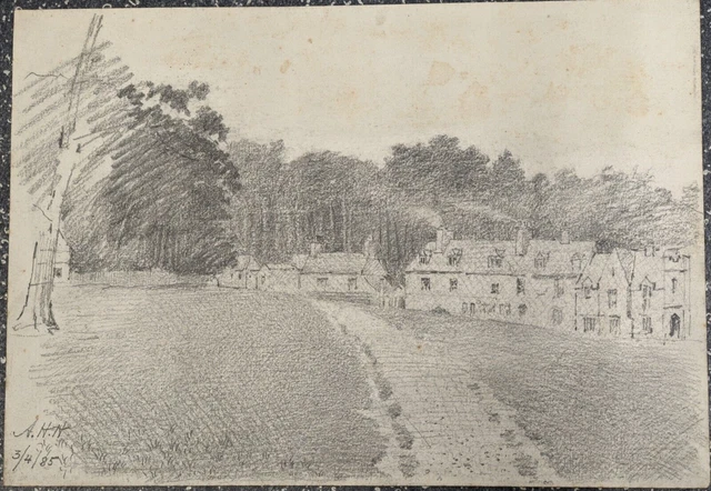 ANTIQUE 1885 ORIGINAL charcoal drawing signed by Alfred Henry Hart 1866 ...