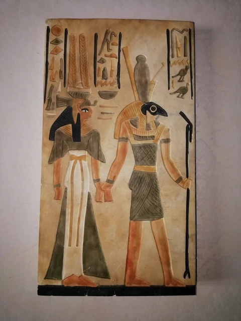 BAS RELIEF EGYPTE sculpture sur pierre polychrome excellent état EUR 19 ...