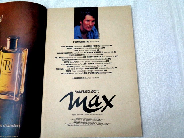 MAX RIVISTA DI Moda Cinema E Cultura Anno I N°5 Agosto 1985 Richard ...