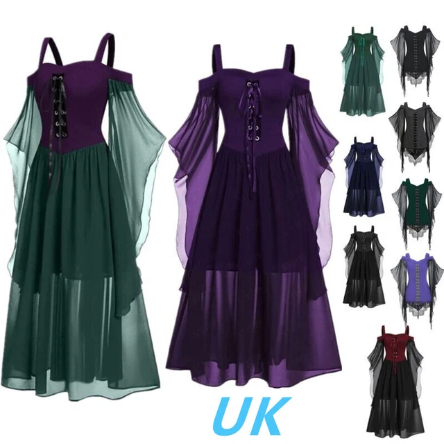 UK WOMENS GOTHIC Renaissance Medieval Dress Halloween Witch Cosplay ...