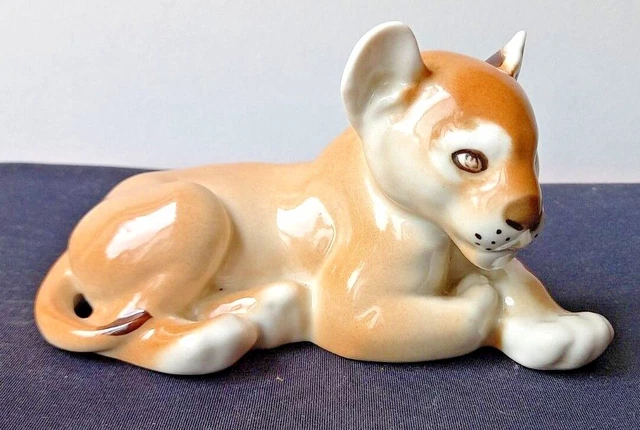 USSR VINTAGE LOMONOSOV porcelain pottery Lion Cub Lying - Good USSR ...