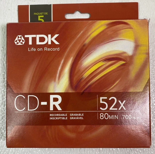 NEW 5-PACK TDK CD-R 52X 700MB 80-Minutes Recordable Discs $14.40 - PicClick