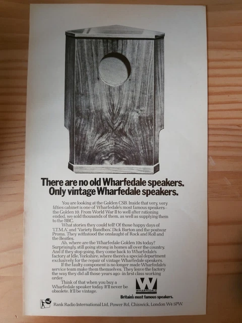 VINTAGE 1975 WHARFEDALE Speakers Magazine Advert-perfect man cave 23cm ...