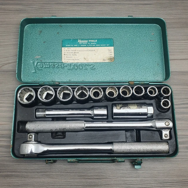 VINTAGE KAMASA TOOLS 1/2" Drive Ratchet & Metric Socket Set 10-22mm No ...