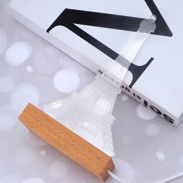 3D WOOD BASE Plate Night Light LED Warm Light Acrylic Illusion Lamp £15 ...