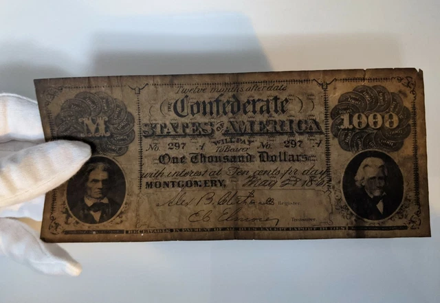CONFEDERATE STATES OF America $1000 Dollar Bill May 28 1861 Banknote ...