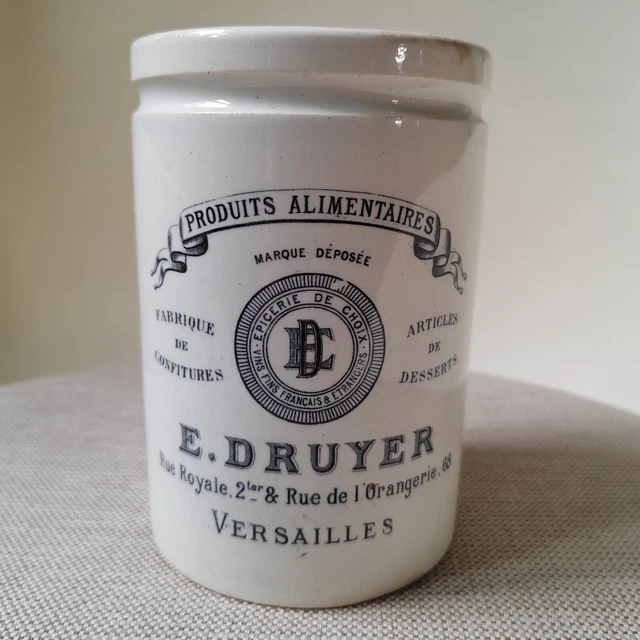 ANCIEN POT DE confiture E. Druyer Versailles Creil & Montereau Terre De ...