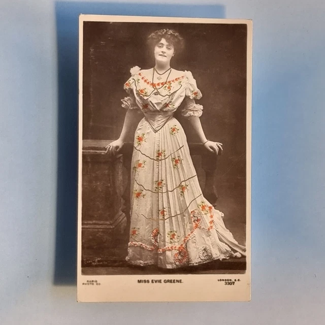 EDWARDIAN ACTRESS POSTCARD 1908 Real Photo Miss Evie Greene Tinted Floral Gown £6.95 - PicClick UK
