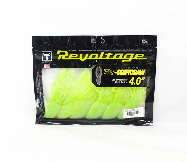 JACKALL SOFT LURE RV-Drift Craw 4 Inch Chartreuse Back Pearl Belly ...