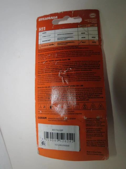 SYLVANIA H11 SILVERSTAR ULTRA Headlight 1 Bulb New In Pkg $40.56 ...
