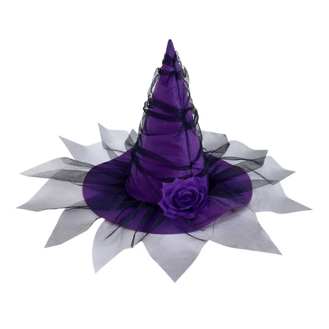 SPOOKY WITCH HAT for Halloween Party Veil Accessories Purple Rose ...