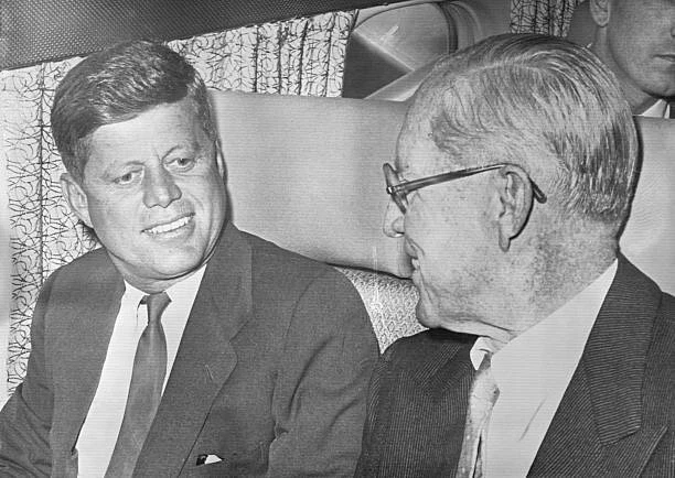 NEWLY ELECTED PRESIDENT John F Kennedy sits next father Joe on- 1961 ...
