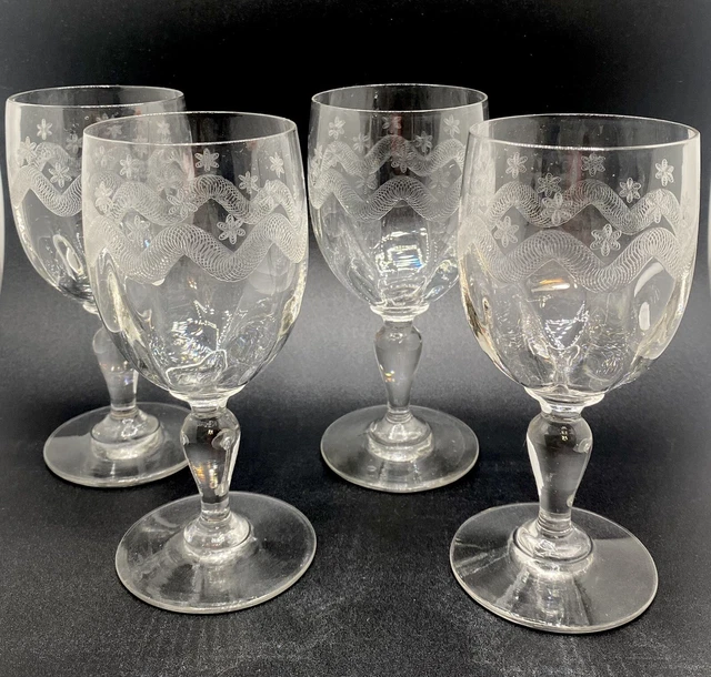 4 MEISENTHAL MODEL Emma Water Wine Crystal Glass Guilloché £36.96 ...