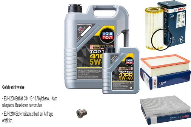 BOSCH INSPECTION SET 6L Liqui Top Moly Tec 4100 5W-40 pour VW Siège Golf VII EUR 112,65 ...