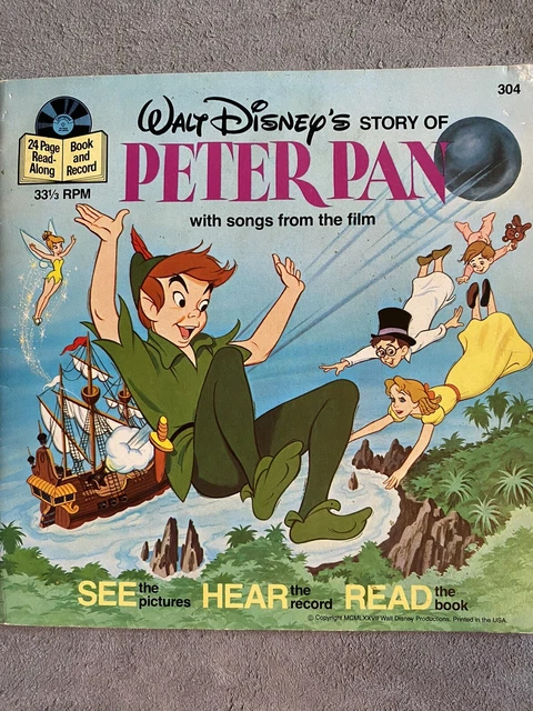 WALT DISNEY PETER Pan 24 Pg. Book & LP 33 1/3 Record Disneyland Vintage ...