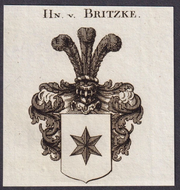 BRITZKE ARMOIRIES COAT Of Arms Adel Héraldique Gravure sur Cuivre 1820 ...