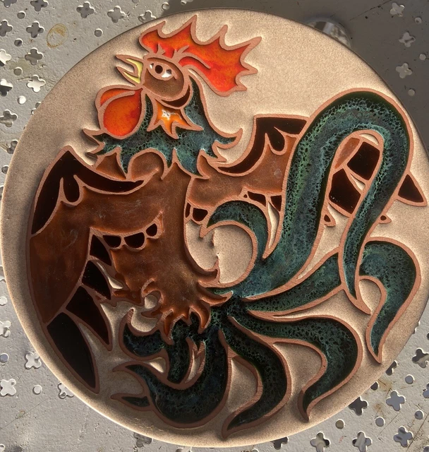 PAUL AZEMA VALLAURIS CÉRAMIQUE VINTAGE 70 Splendide Plat Coq Rooster ...