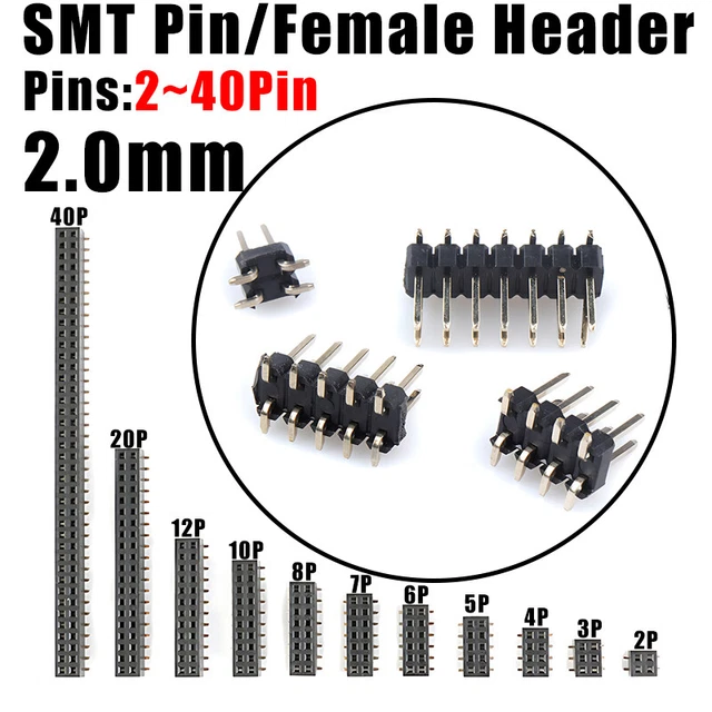 FEMALE PIN HEADER Socket Strip Double Row PCB Connector SMD/SMT 2mm Pitch 2~40P EUR 3,14 ...