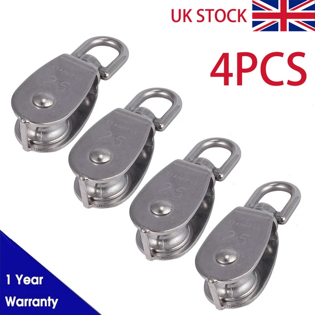 4× STAINLESS STEEL Heavy Duty Single Pulley Block Wheel Swivel Lifting ...