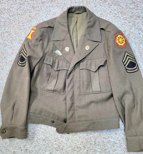 ORIGINAL US WW2 Army Ike Jacket with stripes and patches complete £88. ...