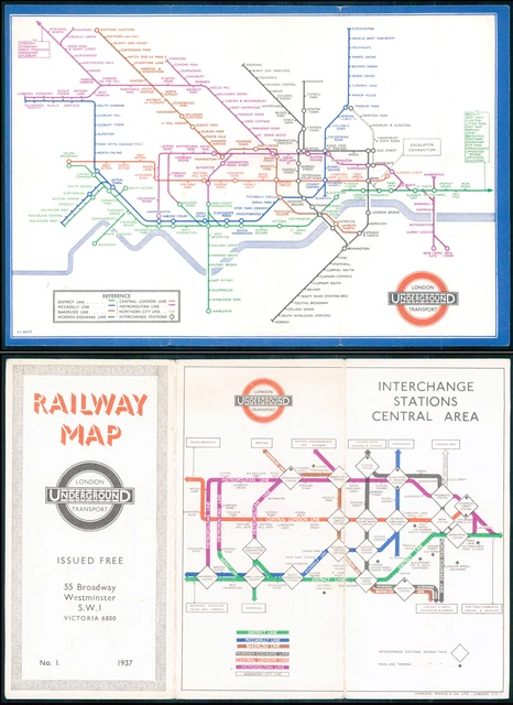 1937 ORIGINAL VINTAGE LONDON UNDERGROUND TUBE MAP Harry Beck No 1 (LTM5 ...