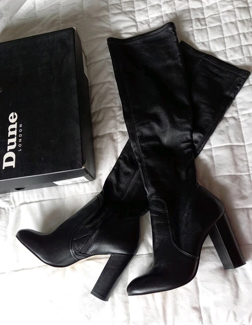 DUNE OF LONDON Black Leather Saffron Stretch Over The Knee OTK Boot UK ...