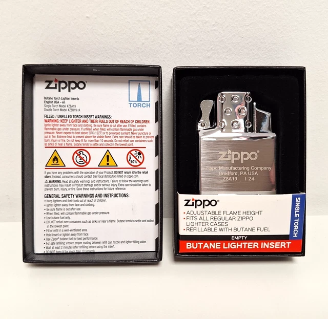 ZIPPO BUTANE SINGLE Flame Torch Lighter Insert Refillable Silver Z8A19 ...