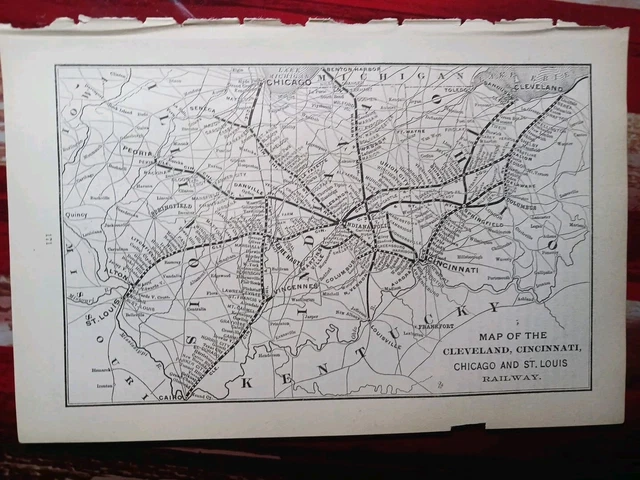 1892 TRAIN ROUTE Map CLEVELAND CINCINNATI CHICAGO & ST LOUIS RAILWAY ...