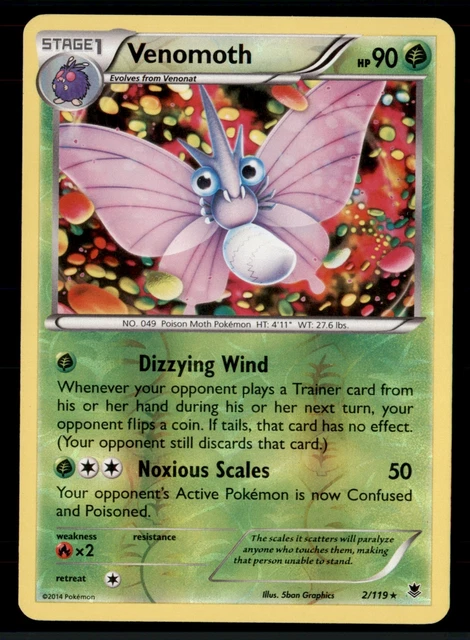 CARTE POKEMON VENOMOTH Phantom Forces 2/119 EXCELLENT Reverse Holo Rare ...