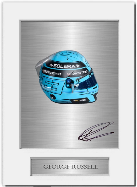 GEORGE RUSSELL FORMULA 1 Driver 2024 Helmet Signed Photo Display Mount ...