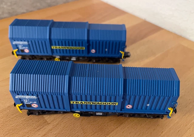 ROCO H0 44076 Set Teleskophaubenwagen Transwaggon DB Ep. V OVP EUR 46 ...