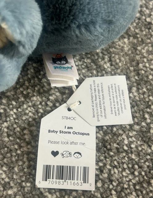 JELLYCAT BABY STORM Octopus Blue Plush Soft Toy STB4OC Boys & Girls £26 ...