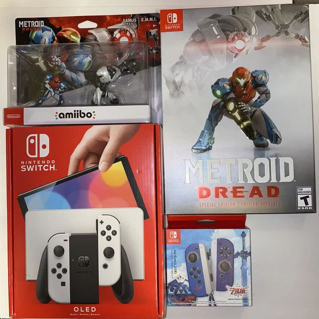 NINTENDO SWITCH OLED White Metroid Dread Amiibo 2 Pack Zelda Joycon Bundle NEW!! EUR 800,22 ...