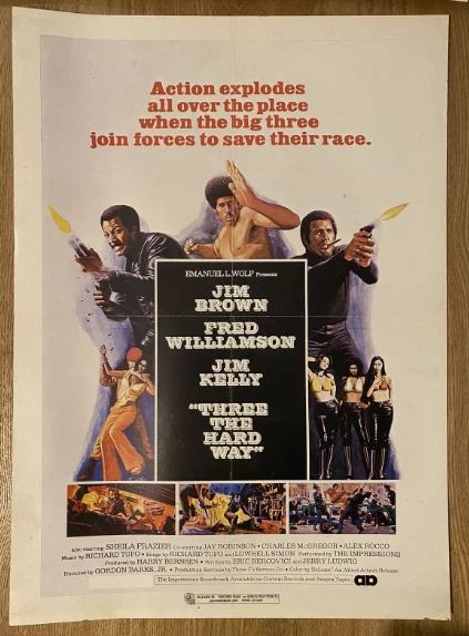 THREE THE HARD Way - Jim Brown/Jim Kelly /- Vintage Litho Poster 71cm X ...