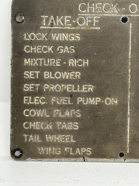 ORIGINAL GRUMMAN F6F Hellcat Cockpit Check-Off List Metal Plate £513.92 ...