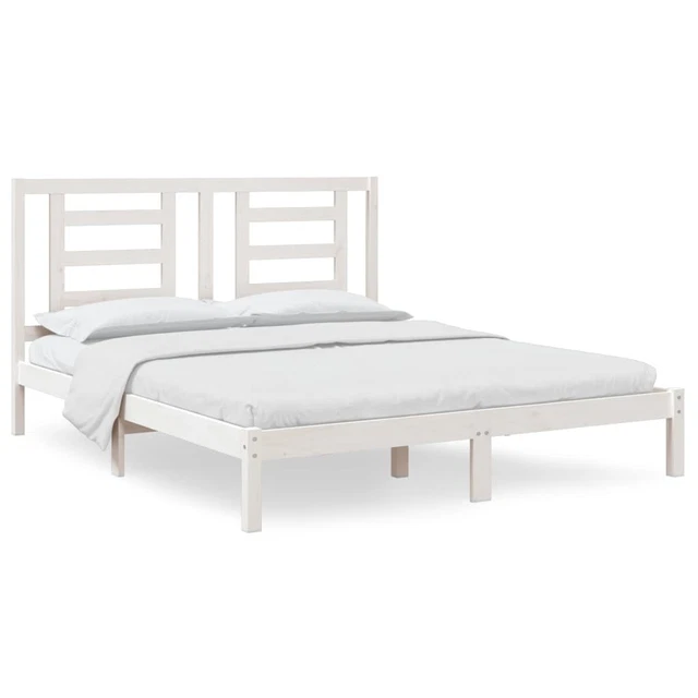 WHITE SOLID PINE Wood Bed Frame 160x200 cm, Sturdy Design, Modern Style ...