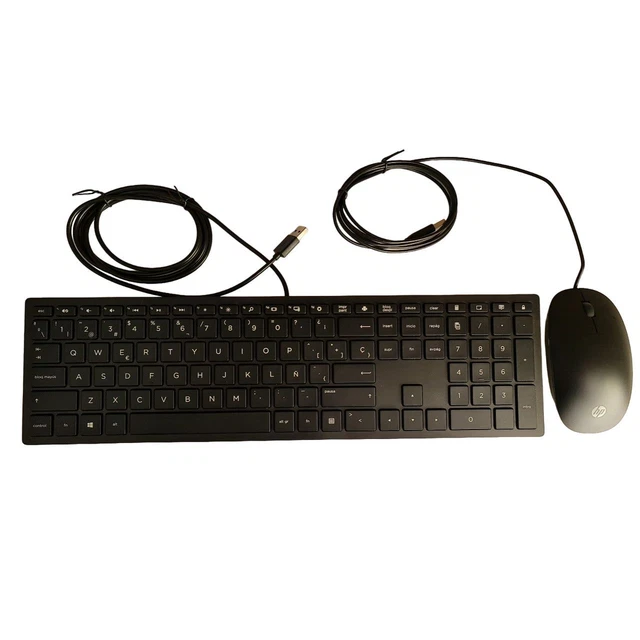 HP BLACK WIRED Keyboard and Mouse Set Spanish Localised QWERTY Layout ...