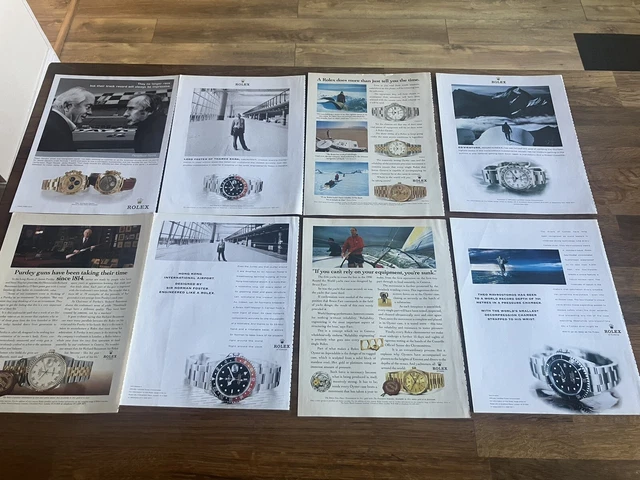 ORIGINAL BUNDLE OF 8 Rolex Watch Magazine Adverts Posters Man Cave Wall ...